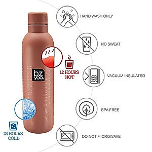 bzyoo H2GO Double Wall Vacuum Insulated 18/8 Stainless Steel Reusable 17oz Leak-Proof Thermal Travel Water Coffee Bottle for Gym Hiking Cycling Gifts Wellness (Terracotta)