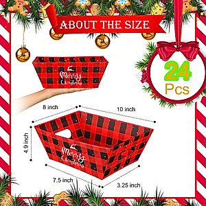 Tenceur 24 Pcs Christmas Baskets for Gifts 10 x 8 Inch Empty Basket with Handle Christmas Baskets for Gifts Wine Gift Basket Empty Red Sturdy DIY Bulk Gift Basket Kraft Market Tray Basket with Handles