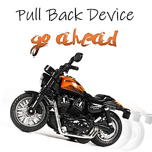 Gilumza Pull Back Motorcycle Toys, Tiny Gift with Music Lighting, Retro Motorcycles Toy for Boys Kids Age 3-12 Year Old (Orange)