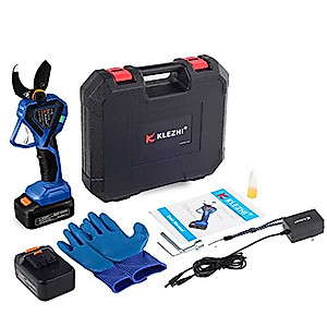 K KLEZHI Cordless Electric Pruning Shears with Colorful LED Dispaly,Cut capacity of 32mm / 1.26inches, 2 x 2 Ah Lithium Rechargeable Battery 8-10 Working Hours Blue