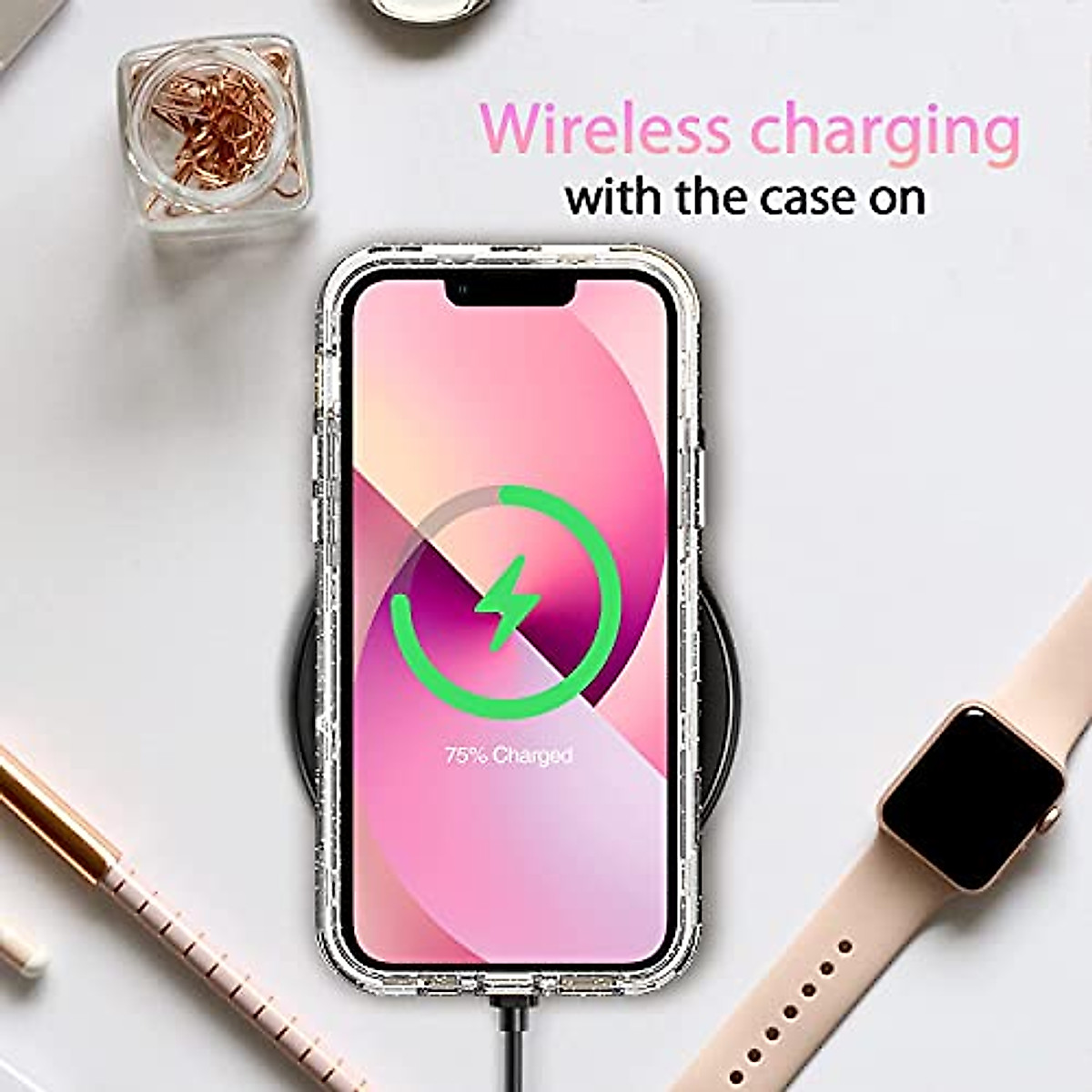 Coolwee Crystal Glitter Full Protective Case Compatible iPhone 13 Pro Max Heavy Duty Hybrid 3 in 1 Rugged Shockproof Women Girls Transparent Compatible Apple iPhone 13 Pro Max 6.7 inch Clear Sparkle