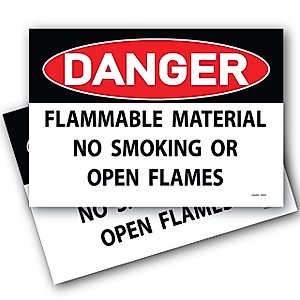 (2 pack) Danger Flammable Material No Smoking or Open Flames Sign 7"x10" Self Adhesive Vinyl Sticker Decal Indoor/Outdoor Water Proof With UV Protection