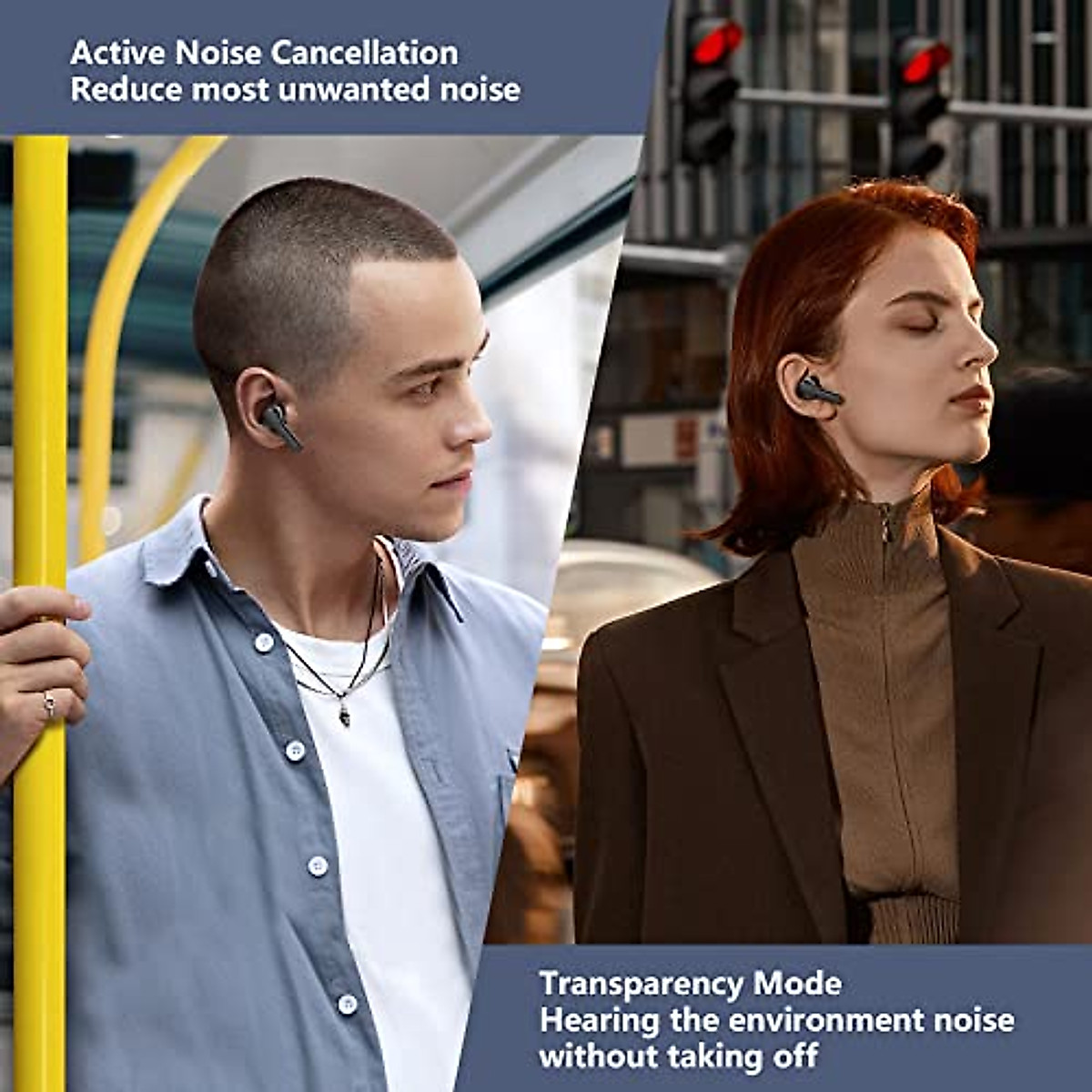 BRIBEJAT B02 Pro Wireless Earbuds with Active Noise Cancellation Touch Control, Wireless Charging Case, Bluetooth 5.2 in-Ear Headset Built-in Mic with Stereo Premium Deep Bass Immersive Sound, Black
