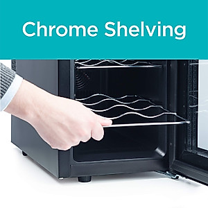 BLACK+DECKER 6 Bottle Wine Fridge, Thermoelectric Small Wine Cooler, Mini Wine Fridge with Triple Pane Clear Glass Door, BD60016