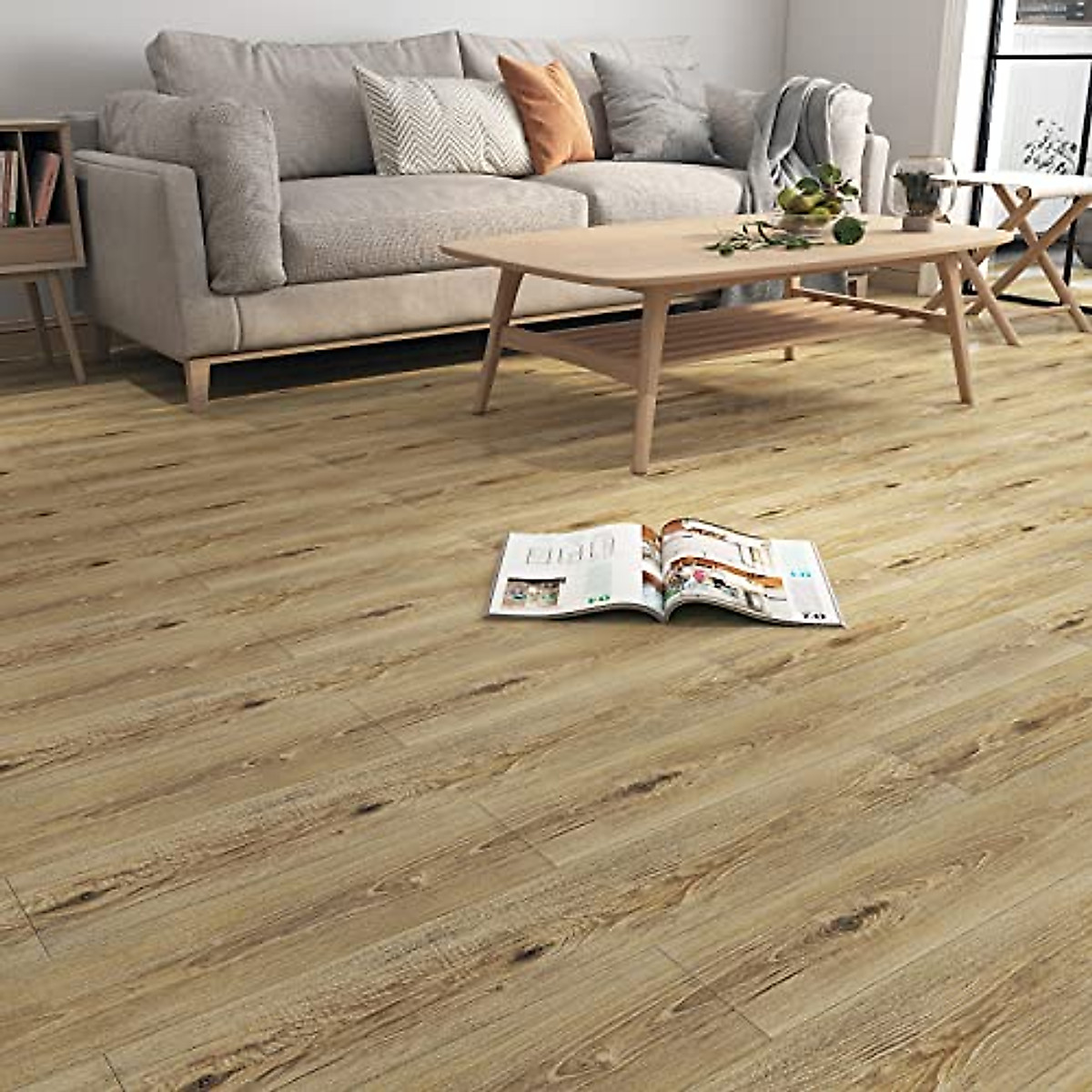 LaCheery 6"x36" 36 Tiles Bathroom Floor Tiles Peel and Stick Wood Flooring Tiles Vinyl Floor Stickers Peel and Stick Waterproof Flooring Planks Stick on Floor Tile Cover Temporary Flooring for Renters