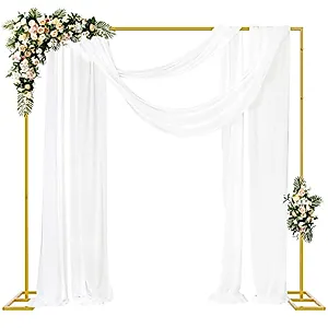 Fomcet 8FT x 8FT Backdrop Stand Heavy Duty with Base, Gold Portable Adjustable Pipe and Drape Backdrop Stand Kit, Square Metal Arch Party Frame for Wedding Birthday Parties Banquet Decorations