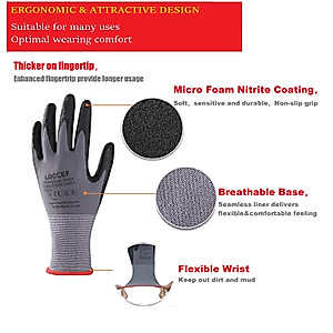 LOCCEF Safety Work Gloves MicroFoam Nitrile Coated-12 Pairs,Seamless Knit Nylon Gloves,Home Improvement,Micro-Foam Gloves (12 Pairs, 9/L)