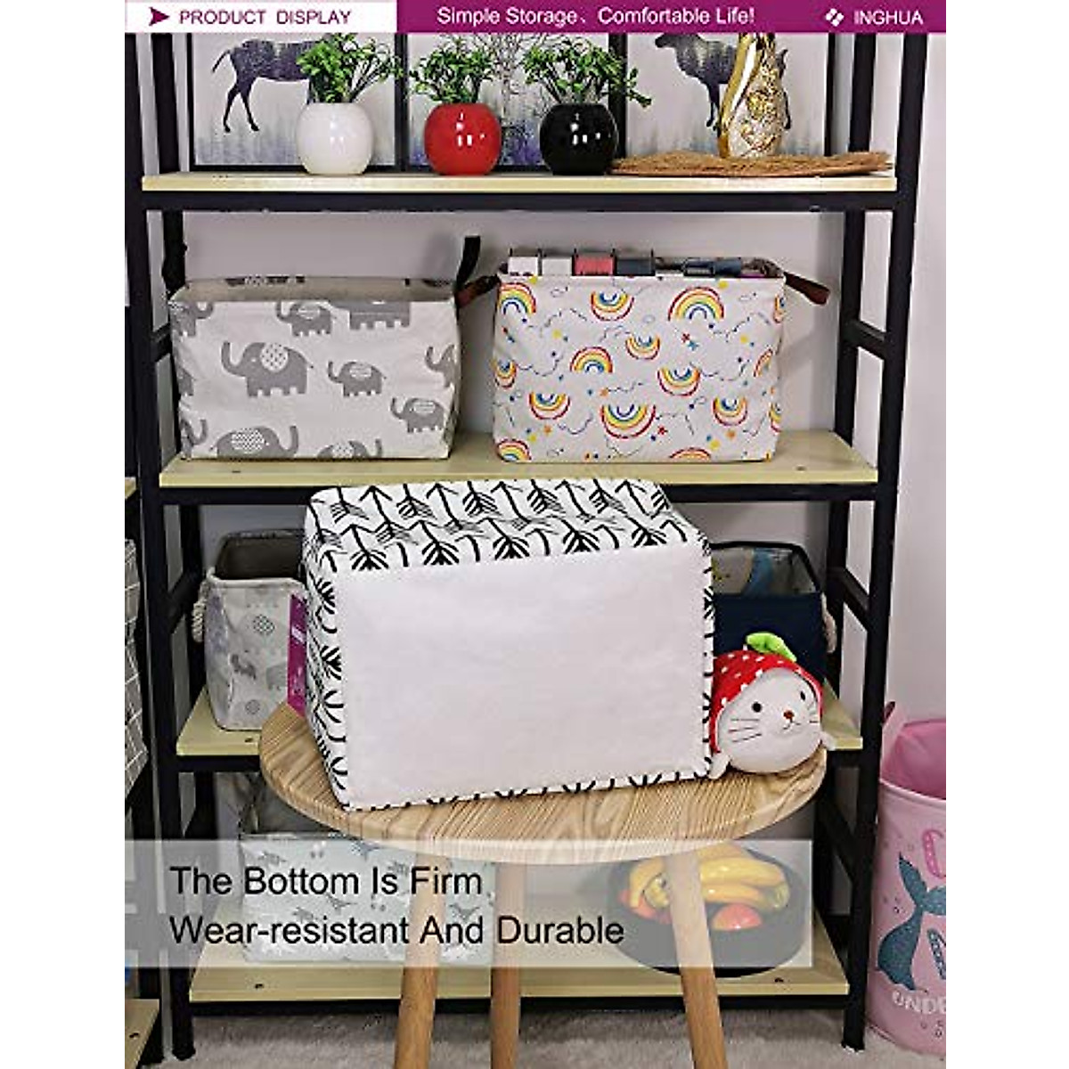 INGHUA Rectangular Storage Basket Fabric Organizer Bin for Toys,Books,Clothes,Gifts,Pets-Perfect for Home,Office,Nursery,Dorm,Shelf(Rec Black Arrows)