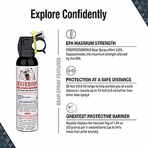 SABRE Frontiersman 9.2 fl oz. Bear Spray, Maximum Strength 2.0% Major Capsaicinoids, Powerful 35 ft. Range Bear Deterrent and Bear Horn with Locking Top