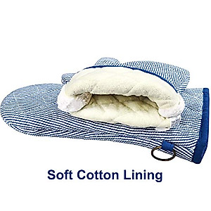 1 Pair Yarn Dyed Oven Mitts 100% Cotton Heat Resistant 470 Degree Gloves Men Women Cooking Baking Barbecue BBQ Microwave Crafting Machine Washable Pot Holders Mittens (blue2)