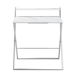 Urban Lifestyle Foldable 2 Tier Compact Computer Desk, Marble/Silver