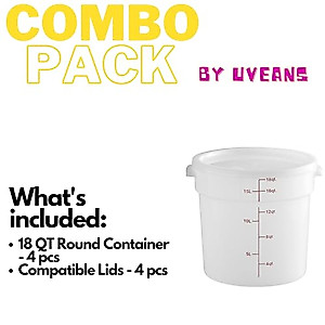 uVeans COMBO PACK Round Food Storage Containers With Lids - 18 Quart Food Storage Set - 4 Containers, 4 Lids