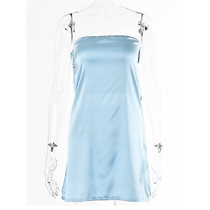 LYANER Women's Satin Silk Hollow Out Back Strapless Tube Bodycon Club Mini Dress Blue# Medium