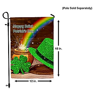St Patricks Day Garden Flag - Pot of Gold Leprechaun Flag - 12 x 18 Double Sided Irish Garden Flags - Shamrock Saint Patricks Day Rainbow Flag by Jolly Jon