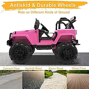 JOYMOR Large Ride on Truck, 12V Kids Electric Battery Powered Car with Remote Control, Motorized Toddler Vehicles Truck Toy, Adjustable Speeds, MP3 Player, LED, Horn (one seat, Pink)