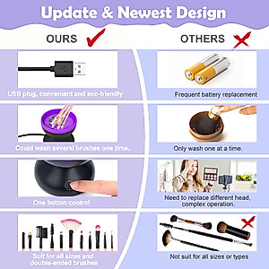 Electric Makeup Brush Cleaner with Drying Rack, Luxiv 2 In 1 Wash&Dry Makeup Brush Cleaner Machine Fit for All Size Brush Automatic Spinner Machine, Makeup Brush Beauty Blender Cleaner (Black+Purple)