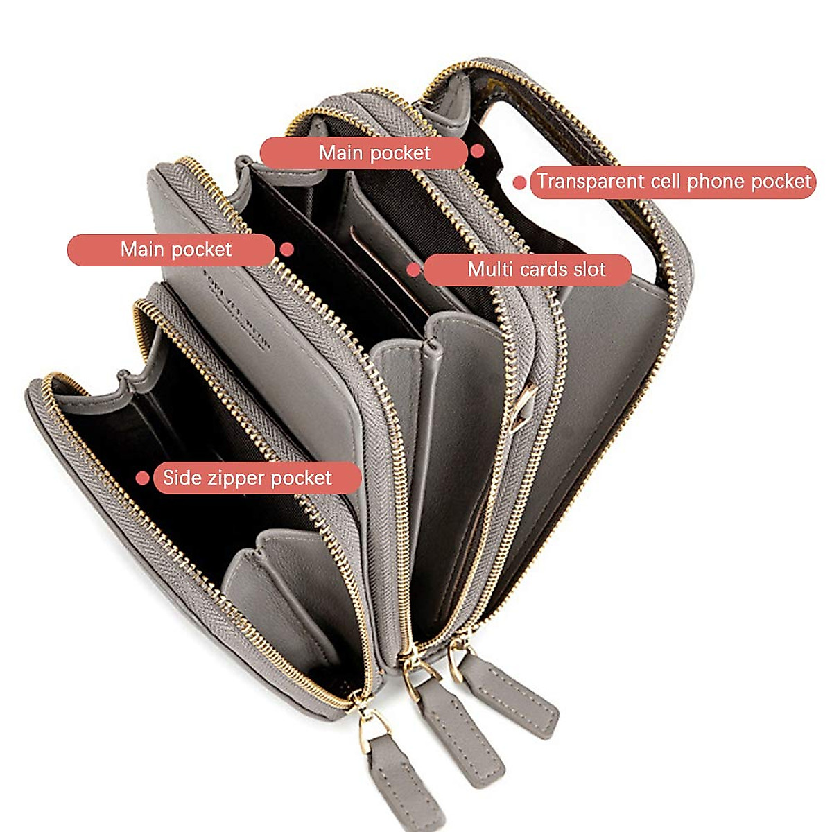 Lightweight PU Leather Phone Purse with Touchscreen Window & 2 Straps (Pink)