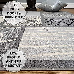Indoor Doormat Rubber Backed,30 inch x 18 in, Grey Geometric, Non Slip, Kitchen Rugs and Mats