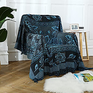 YASHLIE Vintage Large Woven Throw Blanket 70x80 Knit Blanket Chair Cover Bed Blanket (Classical Style/A, Full Bed 70 * 80)