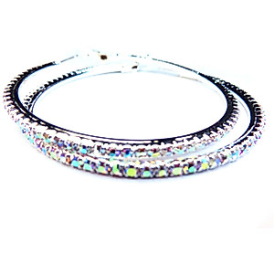 Crystal Iridescent Silver Tone Rhinestone Hoop Earrings 3 inch Hoop Earrings