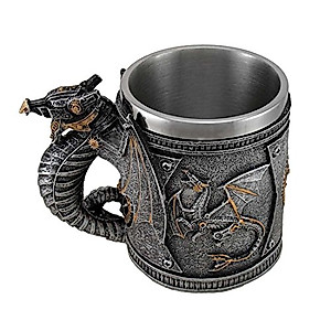 Zeckos Steampunk Geared Dragon Stainless Steel Lined Silvered Tankard