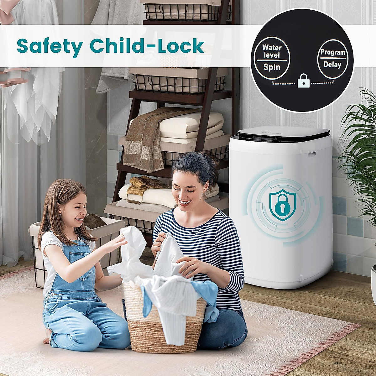 COSTWAY 7.7 Lbs Portable Washing Machine, 0.78 Cu.ft Full Automatic Laundry Machine with 10 Preset Programs, 3 Water Levels, Compact Washer and Spinner Combo for RVs Dorms Apartments, White