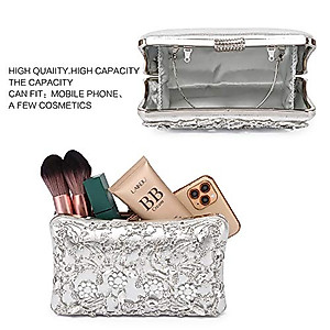 Womens Beaded Clutch Rhinestone Evening Bag Wedding Bridal Prom Purse,Silver.