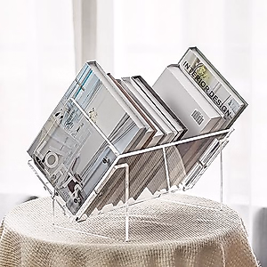 Aizesuro Acrylic Tabletop Bookcase, Bookshelves with Free Move Book Support Rod, Cd/Magazine Storage Desktop Organizer Rack for Home Office, Living Room, Bedroom