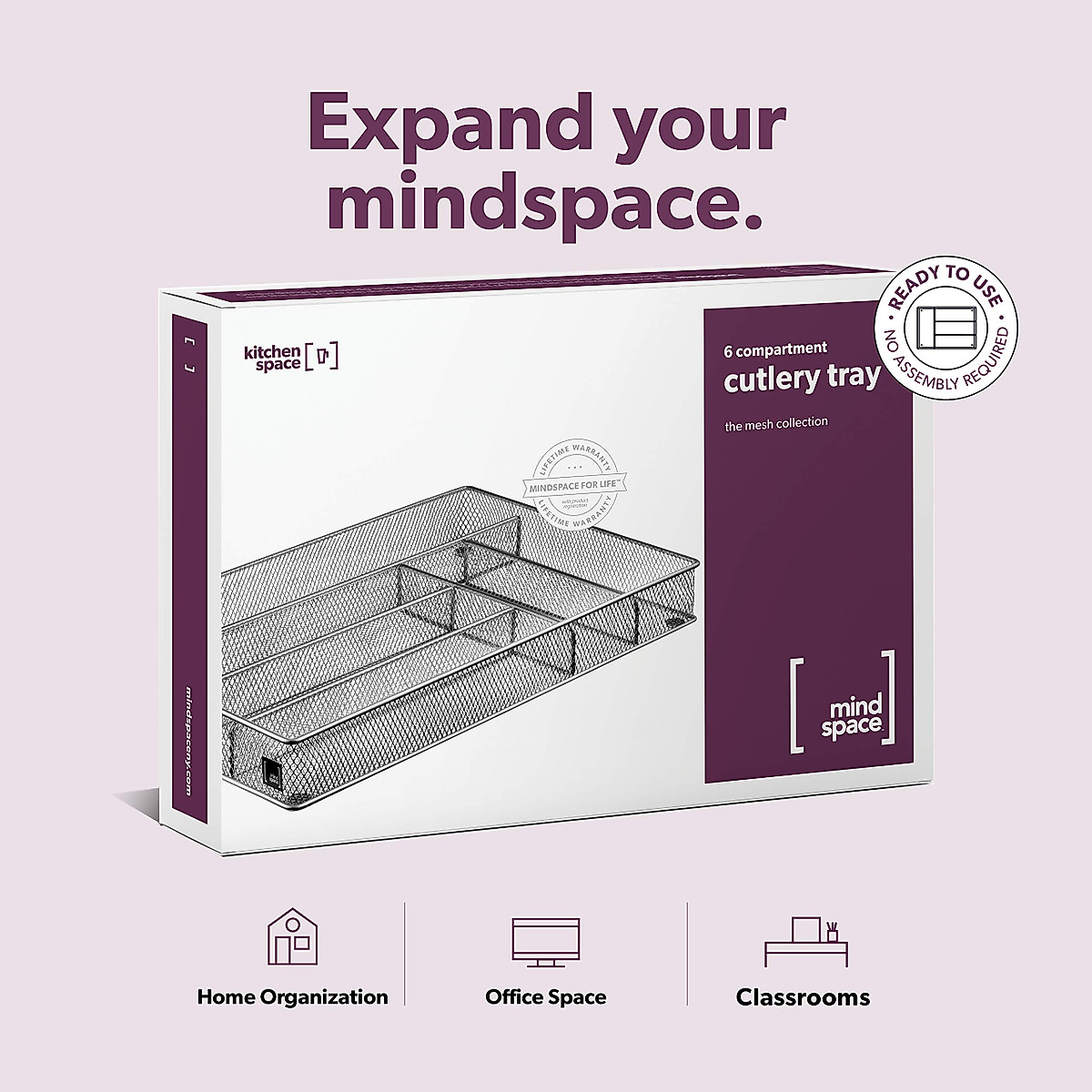 Mindspace Cutlery Organizer Silverware Tray with 6 Compartments | Kitchen Utensil Drawer Organizer | Silverware Tray for Drawer | The Mesh Collection, Silver