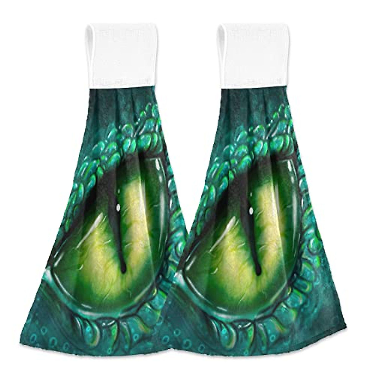 ALAZA Set of 2 Polyester Hanging Tie Towels Eye of Dinosaur Dragon| Include (2) Hanging Towels with Hanging Loop(8cr3a)
