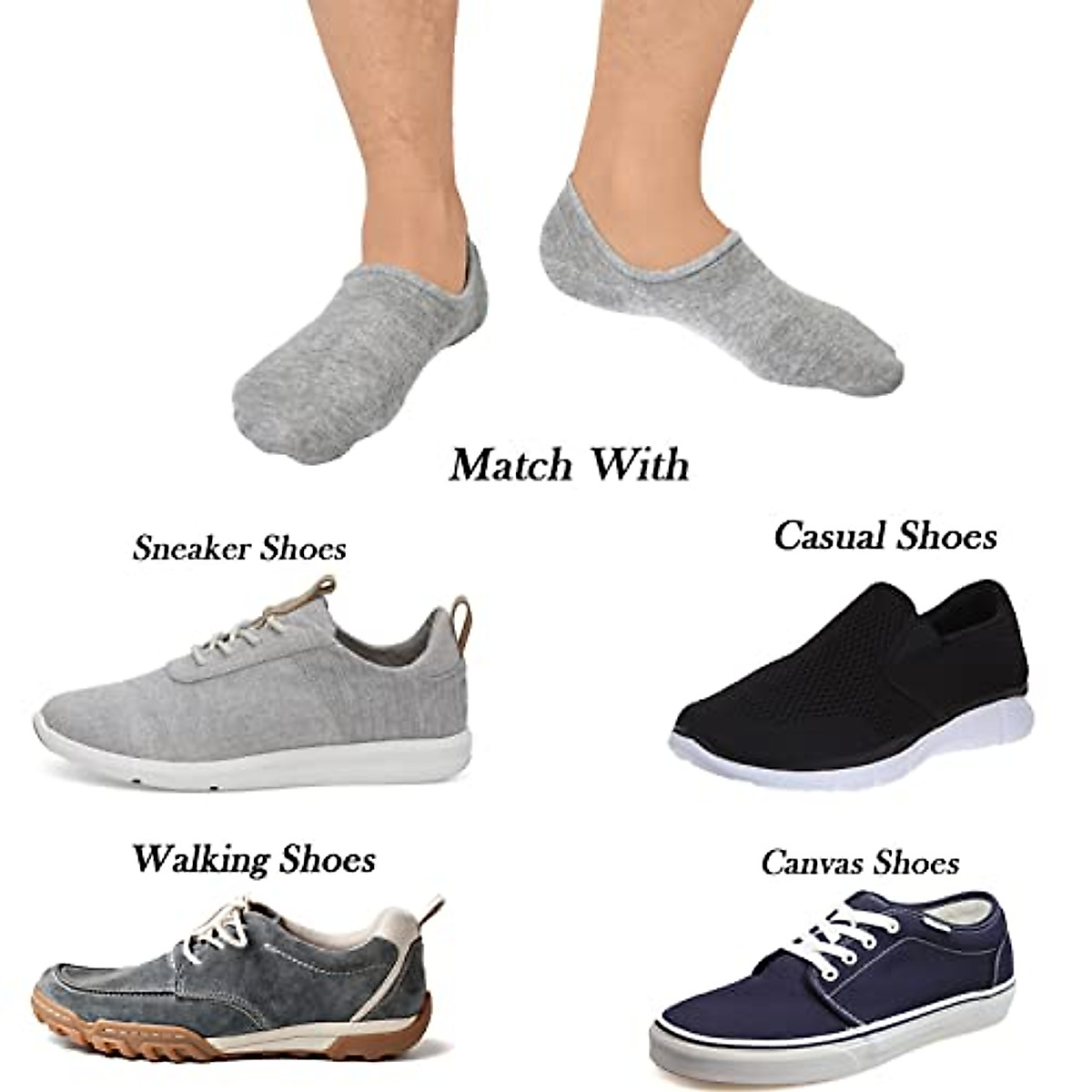 JORMATT 6 Pairs Men No Show Low Cut Socks Non-Slip Women Athletic Sneaker Socks Comfort Cotton Casual Invisible Socks, men shoe size 10-13