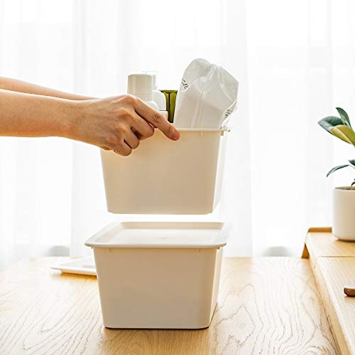 Lunmore Small Storage Box Bin Container Cube Organizer Set Stackable Storage Basket Shelf Organizer Pack of 3