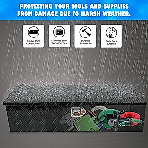 Eivojor Aluminum Stripes Plated Truck Tool Box Pick Up Truck Bed RV Trailer Toolbox Storage Organizer with Side Handles, Lock and Keys - 39" x 13" x 10",Black