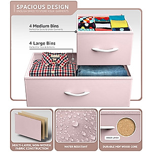 Sorbus Dresser with 8 Drawers - Furniture Storage Chest for Kid’s, Teens, Bedroom, Nursery, Playroom, Clothes, Toys - Steel Frame, Wood Top, Fabric Bins (Pink)