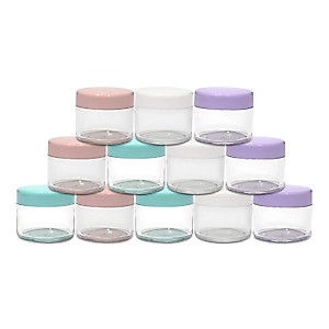 Houseables 20 Gram Jar, 20 ML Jar, 12 pcs, Multicolor, BPA Free, Cosmetic Sample Empty Container, Plastic, Round Pot Screw Cap Lid, Small Tiny 20g Bottle, for Make Up, Eye Shadow, Nails, Powder, Gems
