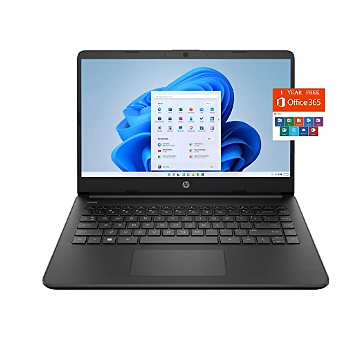 HP 2022 Stream 14" HD BrightView Laptop, Intel Celeron N4120 Processor, 8GB RAM, 64GB SSD, Intel HD Graphics, 720p Webcam, 1 Year Office 365, Black, Win 11, 32GB Snowbell USB Card