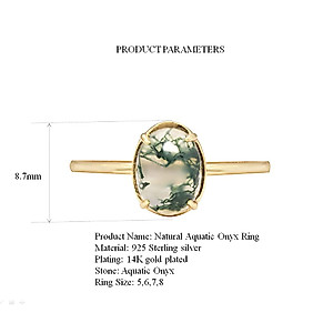 Natural Moss Agate Gemstone Genuine 925 Sterling Silver Ring for Women Oval Cut Women's Ring for Engagement Silver 925 Jewelry Personality Ring for Women (8)