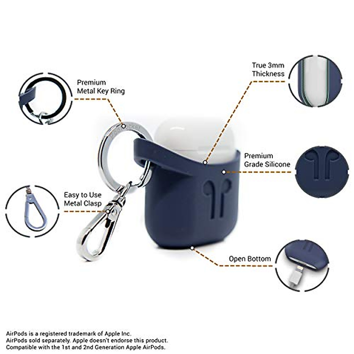 PodPocket Scoop AirPod Storage Case with Protective Translucent Silicone and Impact Protection Indigo Blue