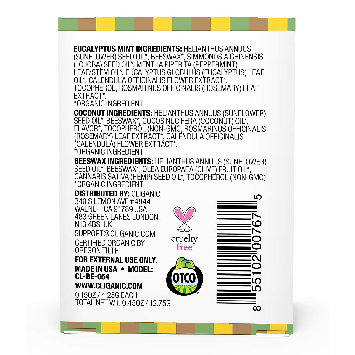 Cliganic USDA Organic Lip Balm Set - 3 Flavors - 100% Natural Moisturizer for Cracked & Dry Lips