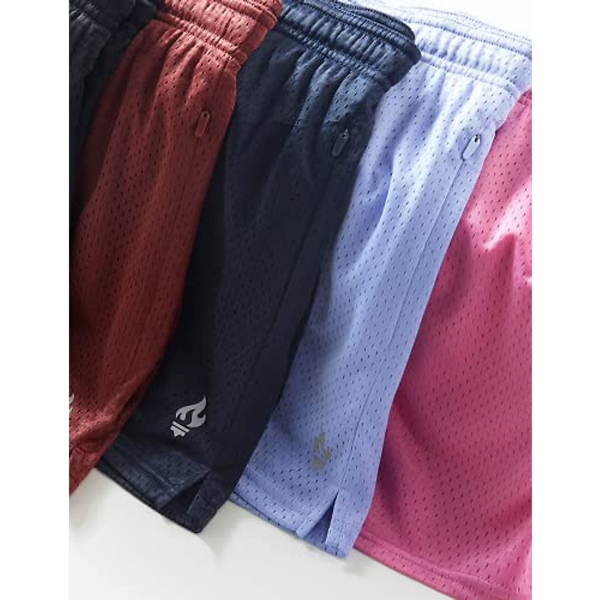 5-Pack Womens Athletic Shorts Mesh Basketball 5" Inseam Ladies Active Sports Set with Zipper Pockets (Set 2, Large)