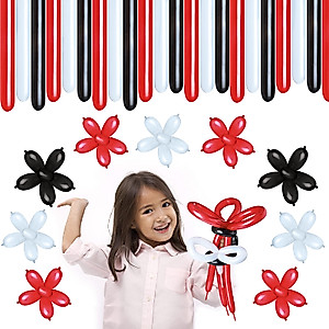 100 Pieces Long Twisting Balloons Latex Modelling Balloons for Art Animal Shape Party Weddings Birthdays Clowns Decorations Party Supplies(Black, Red, White)