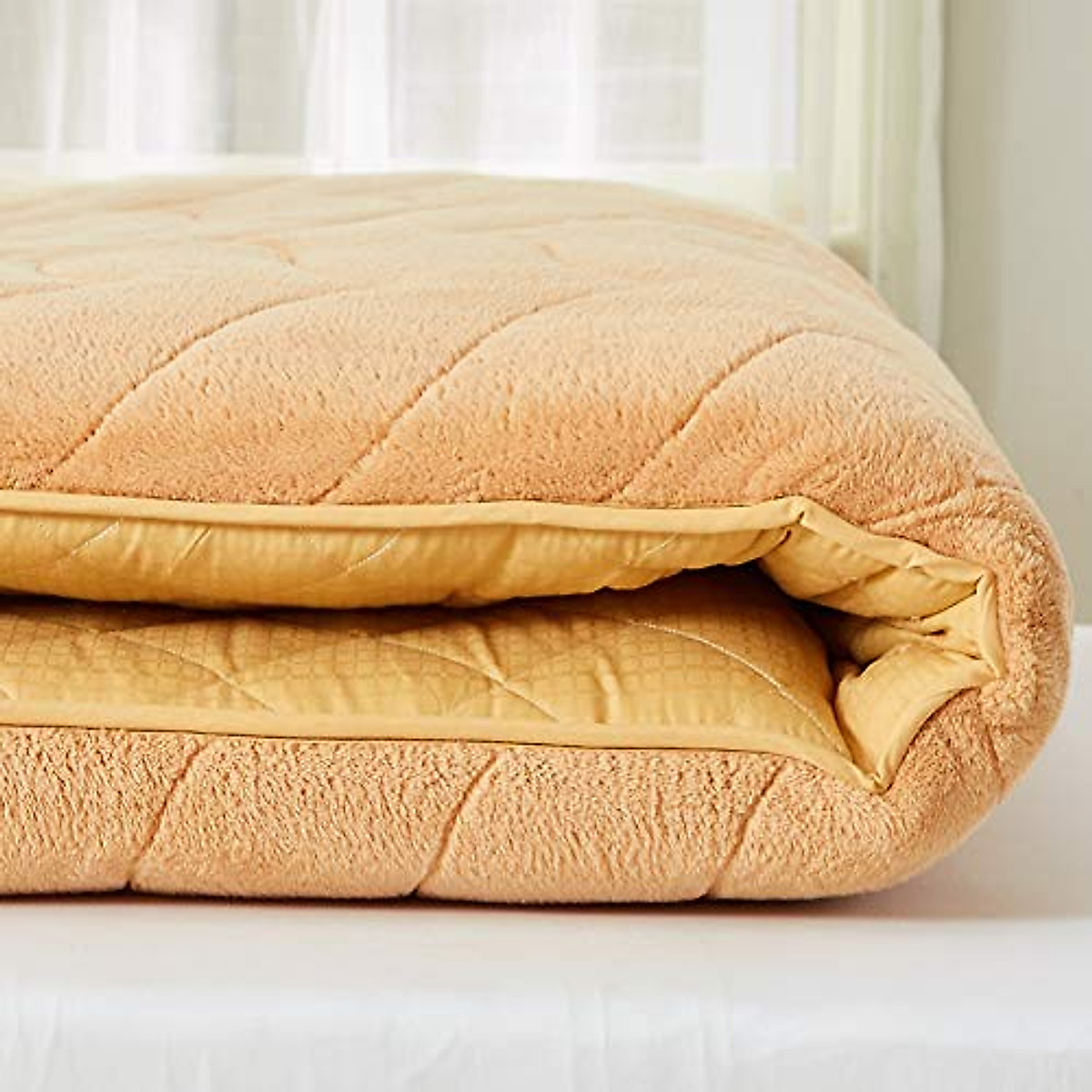 WJH Thicken Plush Sleeping Mattress, Tatami Floor Mat, Japanese Futon Soft Comfortable Queen Double Foldable Topper Memory Foam Dorm -Light tan 90x200cm(35x79inch)