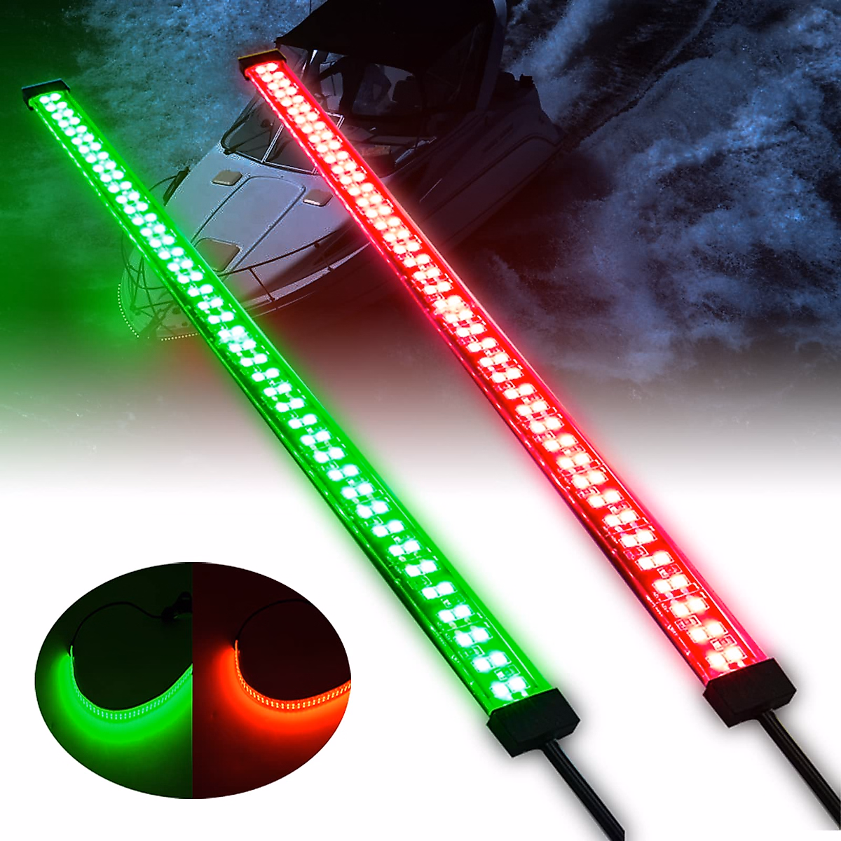 Acelane LED Boat Lights Navigation Light [84 LEDs Per Strip] Dual Row Marine Bow Light Sidelights 12V IP68 Waterproof for Pontoon Kayak Yacht Fishing Boat - 1 Pair, Red & Green