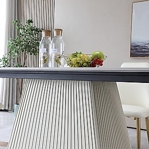 71" Modern Dining Table for 6, Kitchen & Dining Room Table, Sintered Stone Tabletop and Solid Wood Frame & PU Leather Wrapped Marble Dining Table