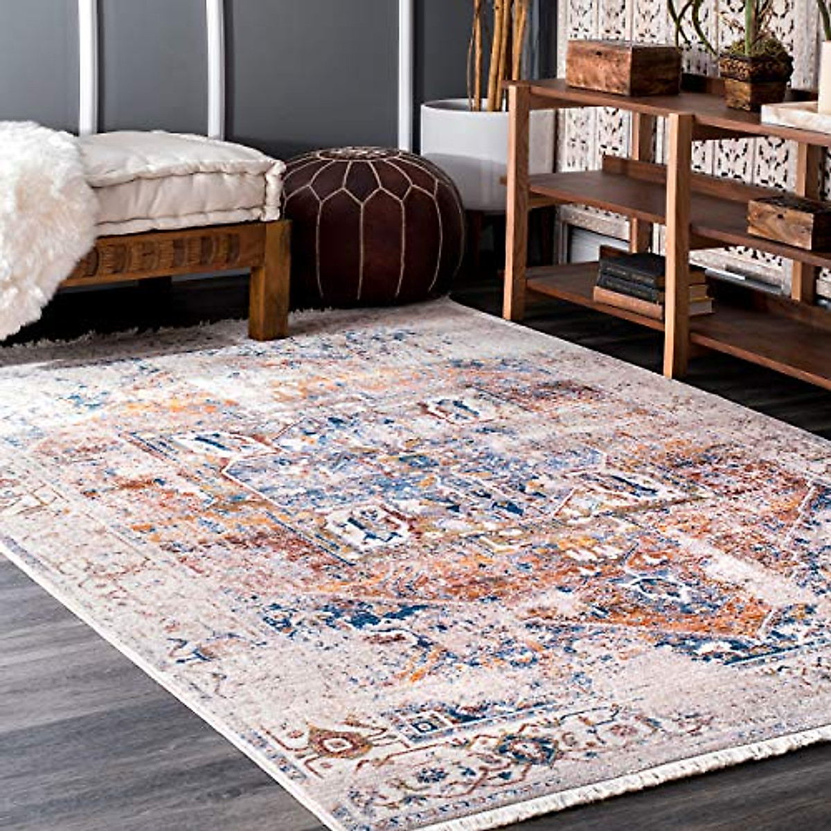 nuLOOM Harriet Vintage Medallion Fringe Area Rug, 3' x 5', Ivory