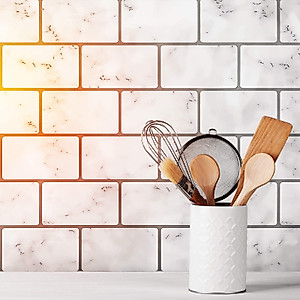 Lagute 5-Sheet 12" x 12" Thicker Design Stick on Backsplash tiles, Peel and Stick Wall Tiles, Marble White Subway Tile with Grey Grout for Kitchen and Bathroom