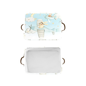 Cute Airplane Animals Personalized Storage Bins Basket Cubic Organizer with Durable Handle for Shelves Wardrobe Nursery Toy 1 Pack