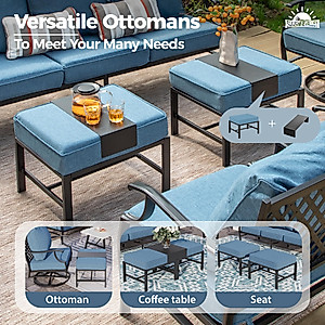 SUNSHINE VALLEY 7 Piece Metal Outdoor Patio Furniture Set, Patio Conversation Sets 1 3-seater Sofa, 4 Fixed Chair, 2 Ottomans with 5.75" Thick Cushion, Black All-weather Frame Backyard Furniture, Navy
