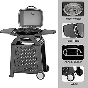 MASTER COOK Gas Grill, BBQ Propane Gas Grill with Side Tables Grill Cart, Portable Tabletop Gas Grill for Patio, Beach, Picnic, Outdoor Camping