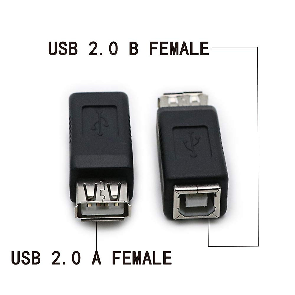 rgzhihuifz 2 Pack USB 2.0 AF/BF Plug Type A Female to Type B Female Adapter Connector Converter Compatible with Laptop Computer Hard Drive Printer Camera